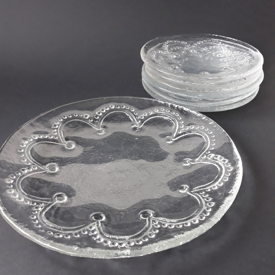 Rare Pattern Vintage Swedish Clear Crystal Glass Set of 7 Plates. 1 ...