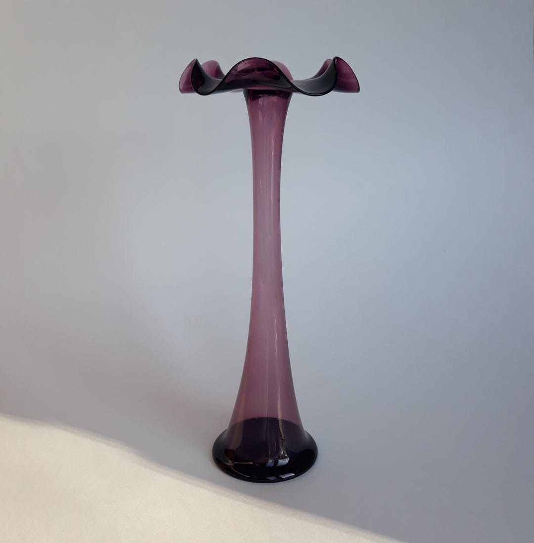 Elegant Fragile Glass Vase With Ruffle Hem at the Opening. Beautiful ...