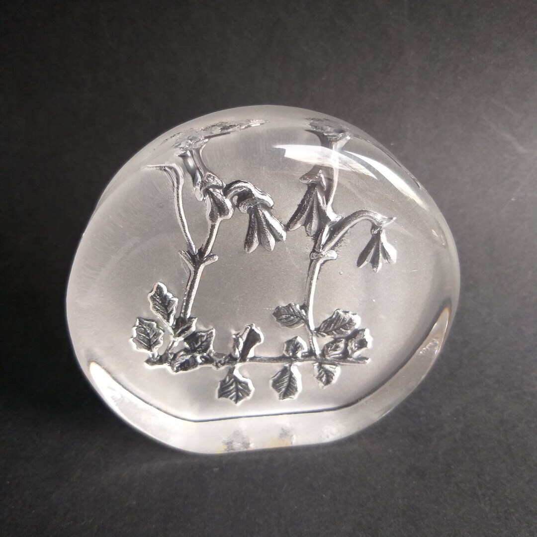 Swedish Crystal Glass Clear Paperweight. Linnea Flowers. Excellent ...