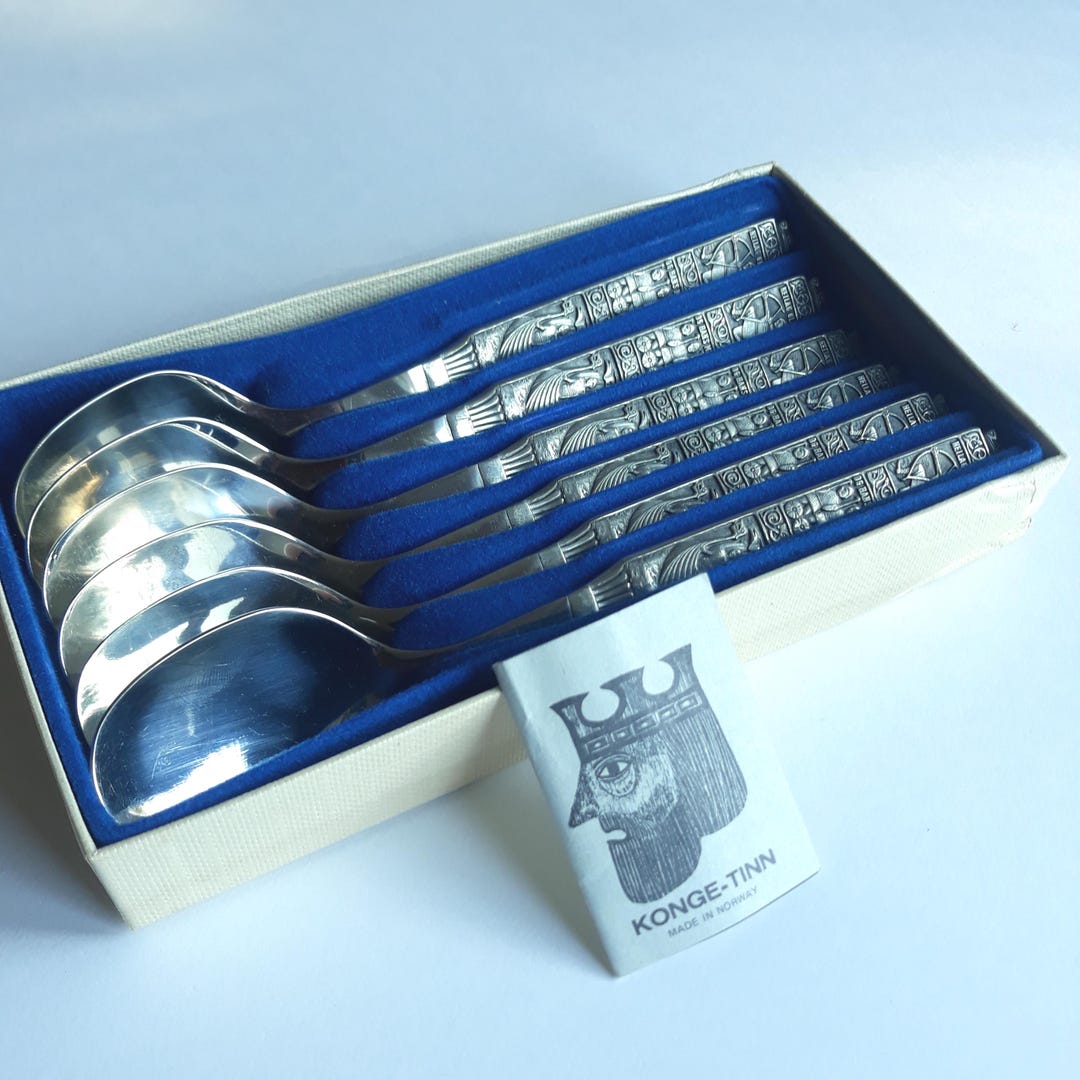 Norwegian Pewter Konge Tinn Flatware. Scandinavian Modern Style. 6 ...