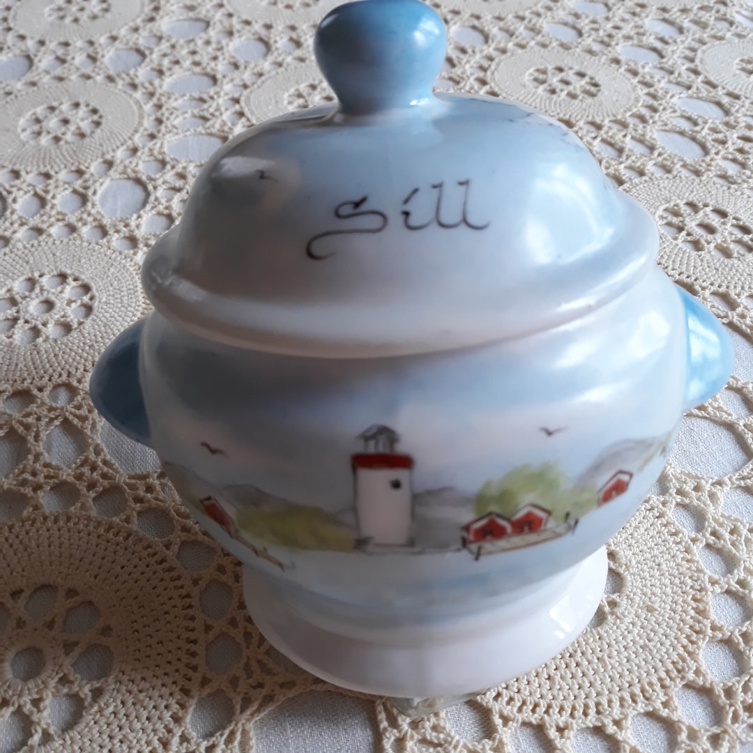 Vintage Swedish Hand Painted Faience Pot, Jar, Vessel for Herring ...