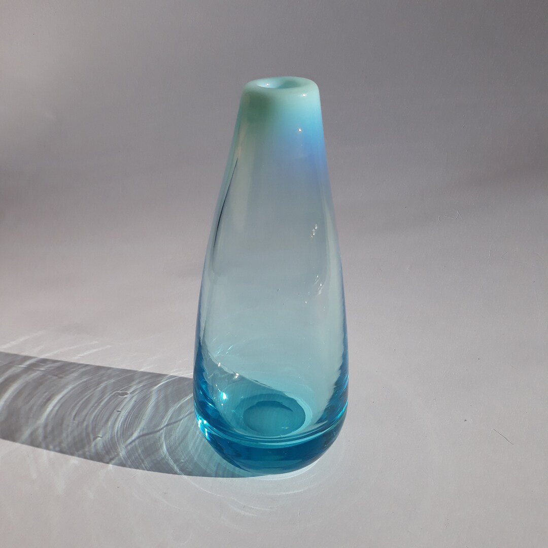 Vintage Transparent Glass Vase in Soft Blue Colour With Opaline Neck ...