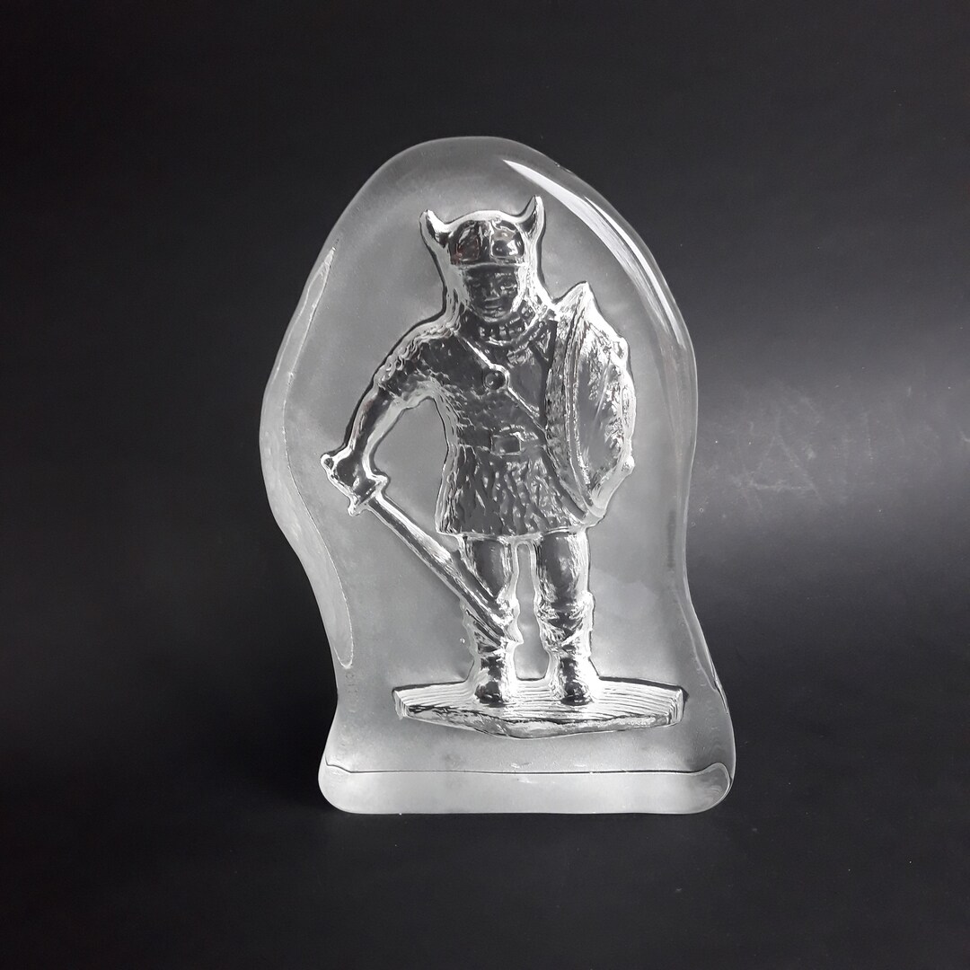 Large Eda Kristall Nya Glasbruket Sweden Viking Warrior Paperweight ...