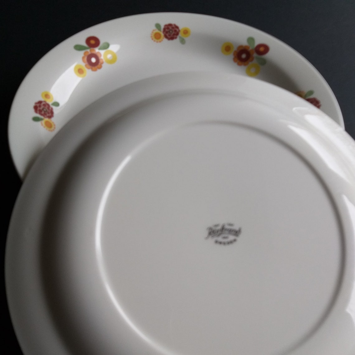 Pair of Vintage Rorstrand White Dinner Plates With Retro Floral Design ...
