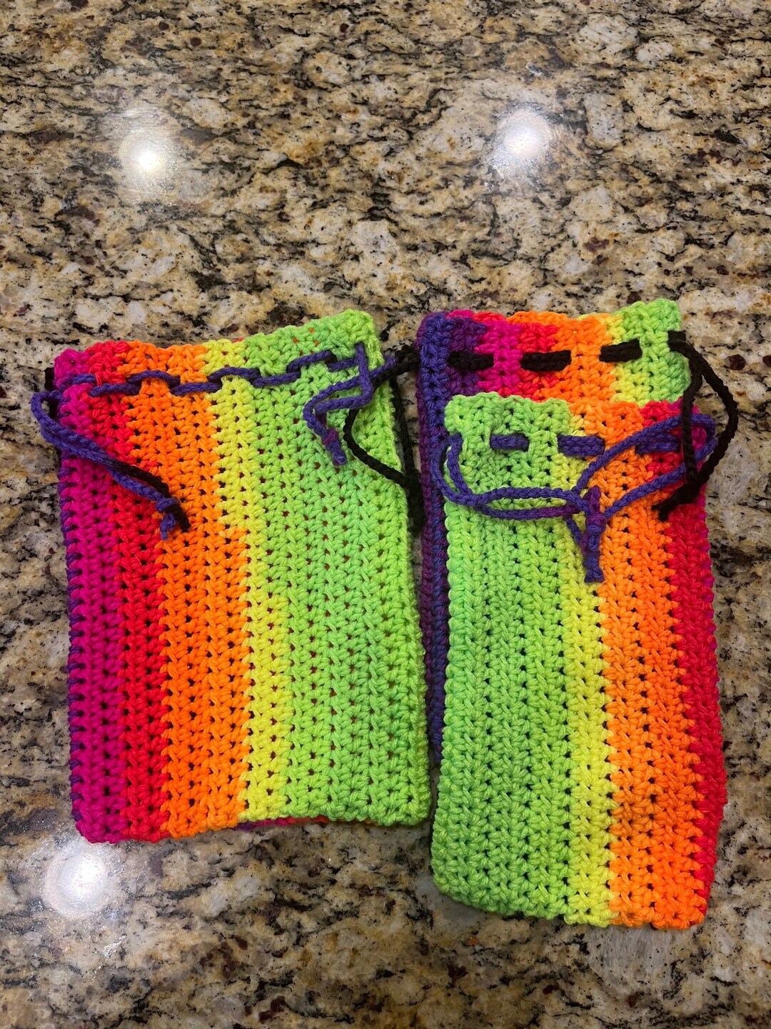 Neon Crochet Drawstring Cosmetic Bag - Etsy