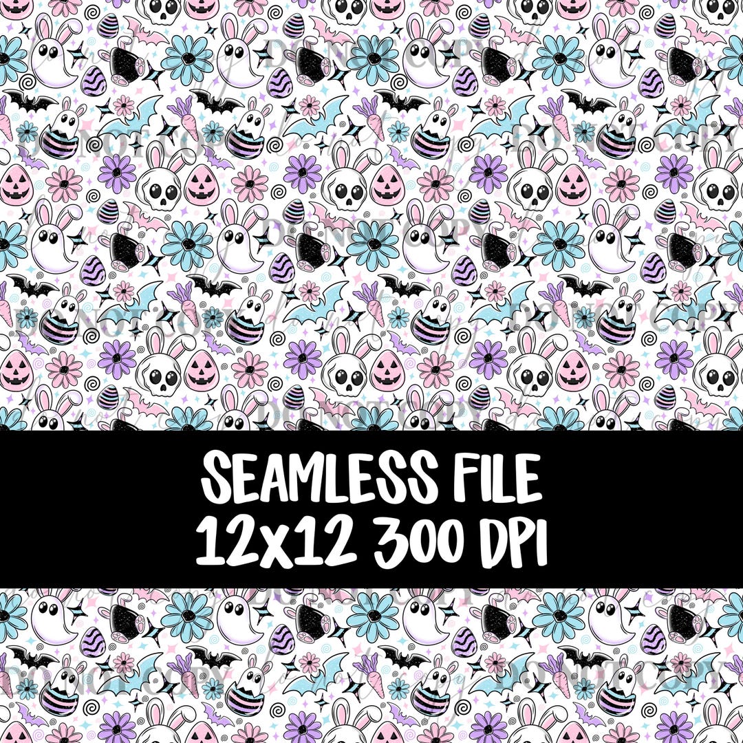 Pastel Halloween Bunny Seamless Pattern | 12x12” 300 DPI PNG | Cute ...
