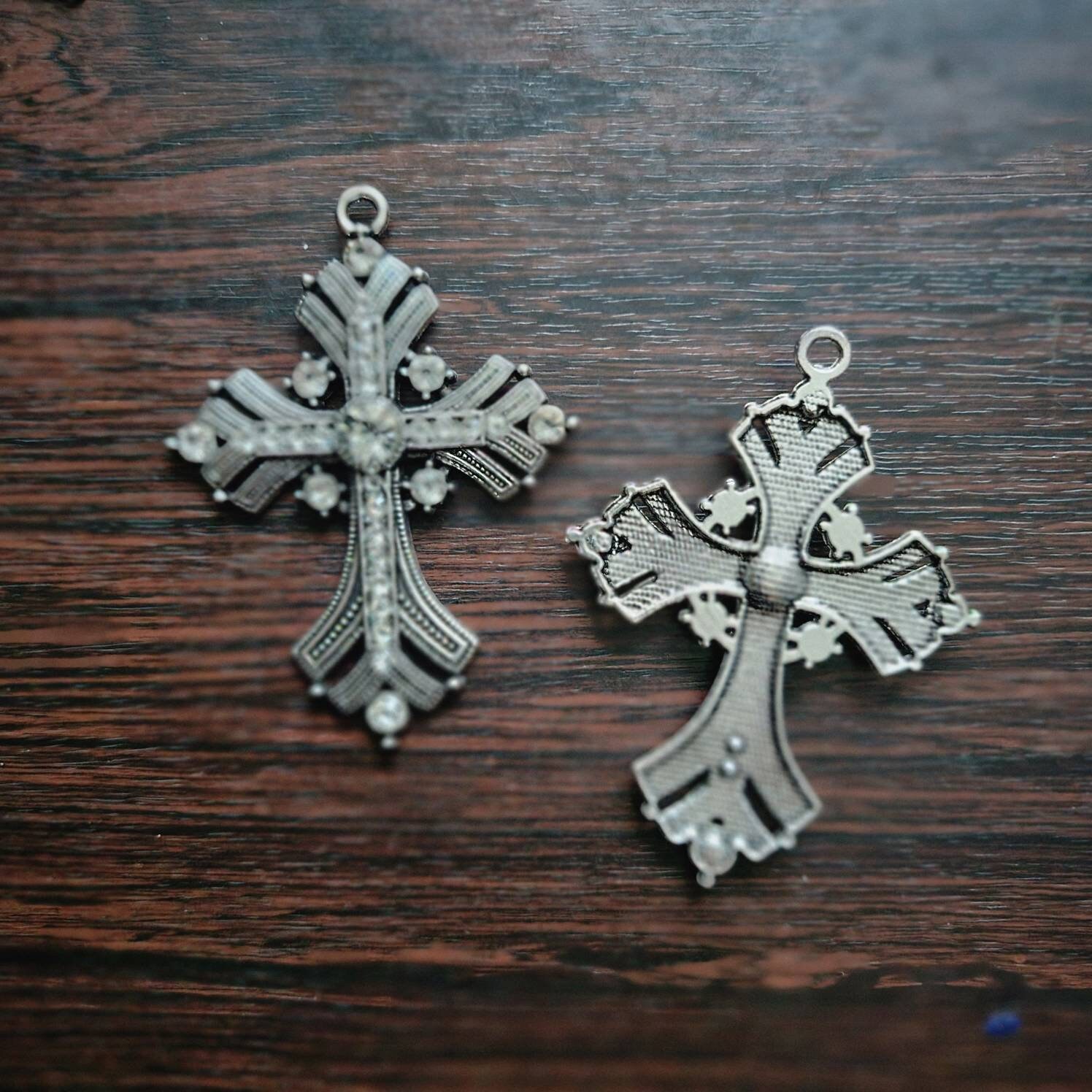 Large Gothic Antique Silver Cross Pendant Big Pendant With - Etsy