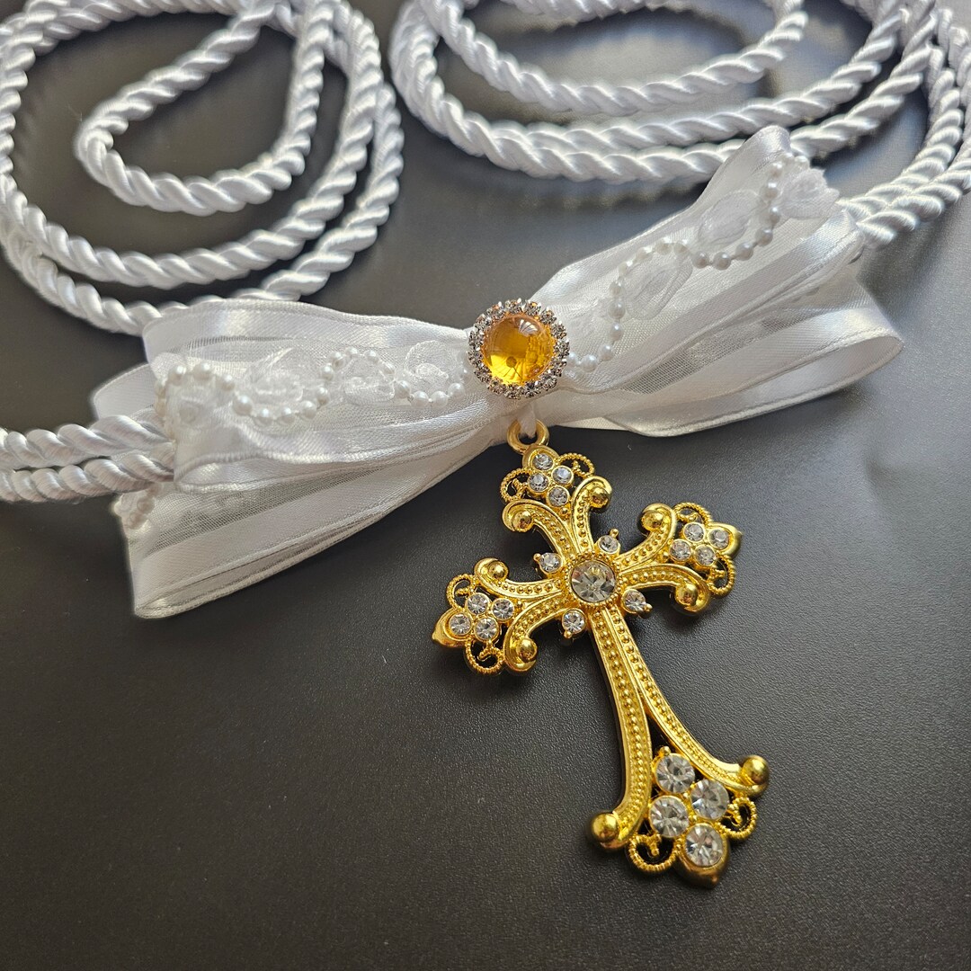 White Wedding Unity Cord Lasso With Gold Cross for Filipino and ...