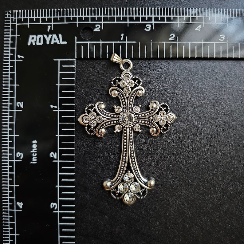 Timothy - Big Antique Silver Cross With Rhinestones Ornate Pendant ...