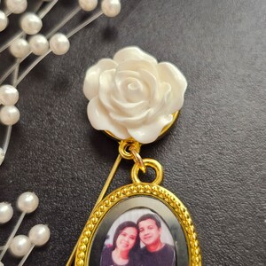 White Rose With Gold Oval Locket Photo Pin for Weddings, Memorials ...
