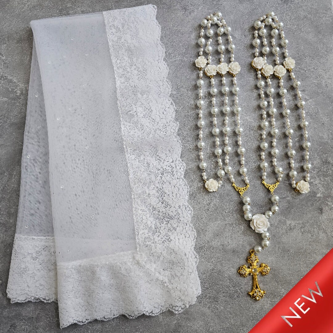 Wedding Unity Veil and Cord Set White Shimmer Tulle and Lace Veil With ...