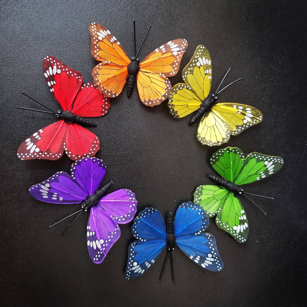 6/12pcs Artificial Feather Monarch Butterflies 3 1/4-2 1/4" Multicolor ...