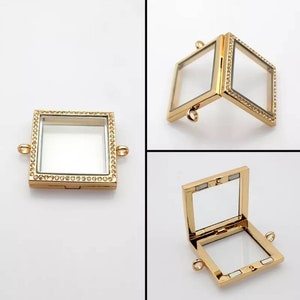 Gold Square Double Locket Memorial Brooch Pin With - Etsy