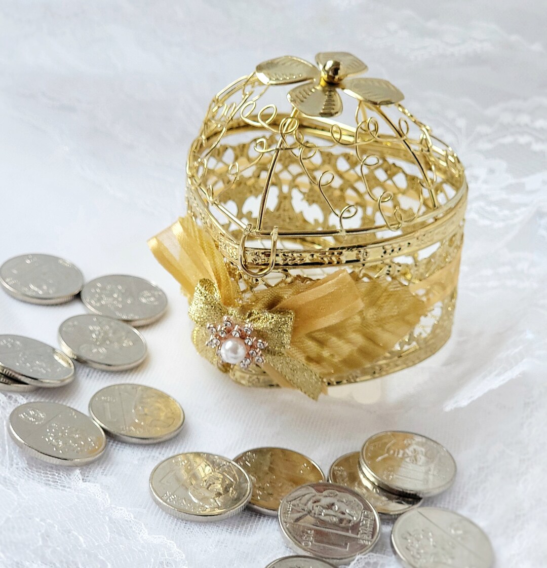 Gold Heart Style Arras Arrhae Unity Wedding Coins for Filipino Hispanic ...