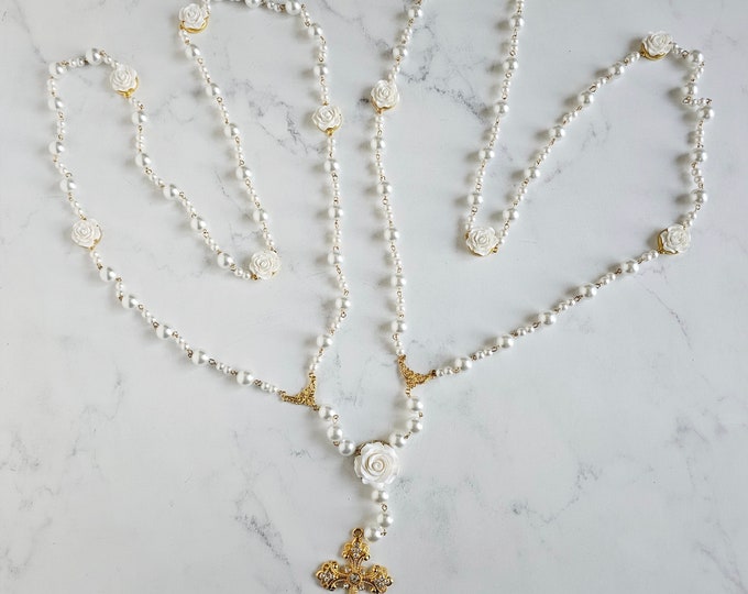 Gold - Catholic Pearl Wedding Unity Cord Rosary-like Lasso Cord With ...