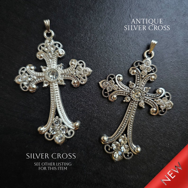 Timothy - Big Antique Silver Cross With Rhinestones Ornate Pendant ...