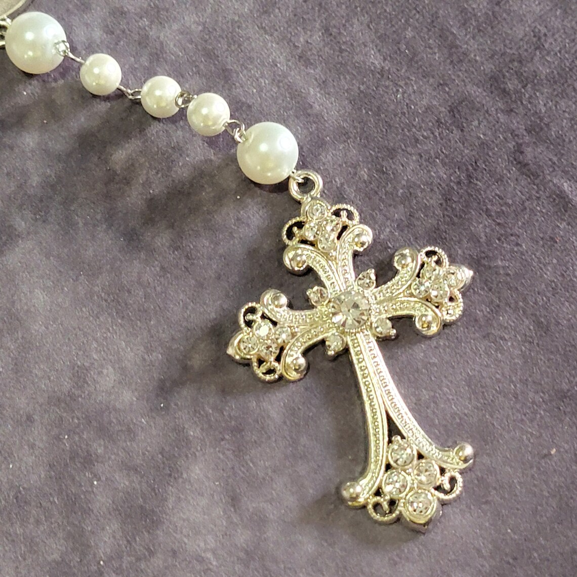 Silver - White Rose Pearl Rosary Unity Cord for Catholic Wedding Unity ...