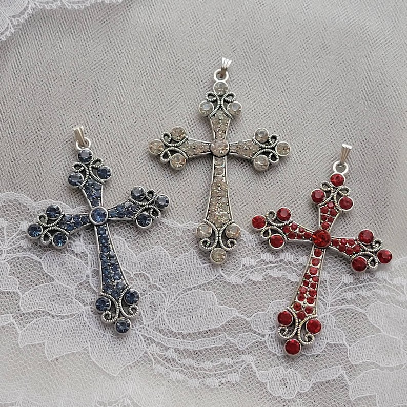 Miguel Silver Antique Gothic Latin Cross With Silver Rhinestone for ...