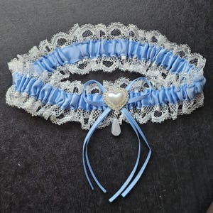 2 Pcs Light Blue Garter Set, Wedding Garter With Rhinestone Pearls ...