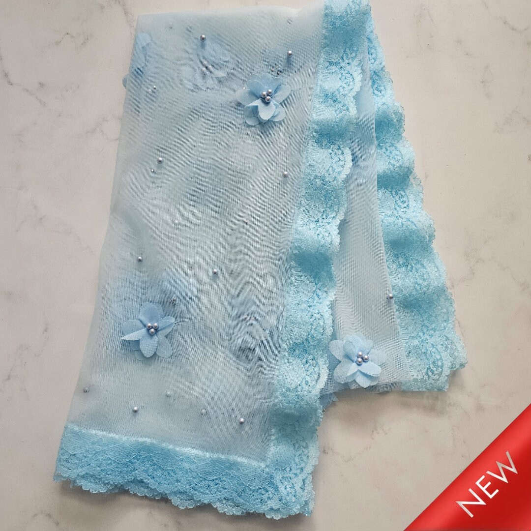 Something Blue Unity Veil (veil Only), Light Blue Veil With 3D Flowers ...