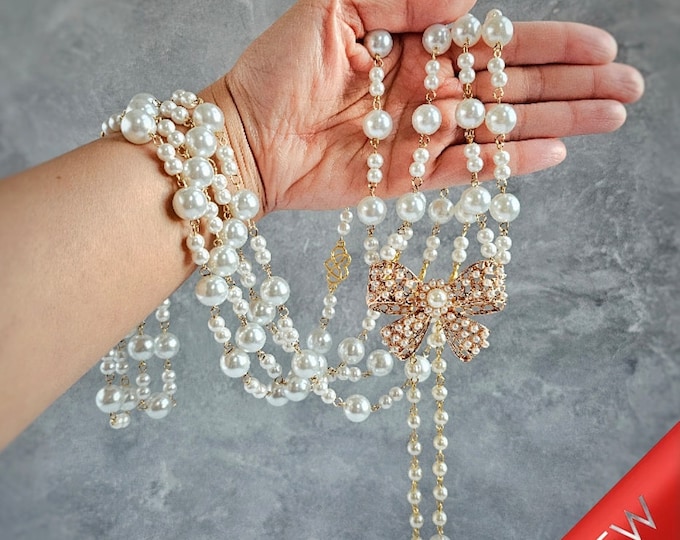 Wedding Unity Cord White Pearls With Pearl-studded Rose Gold Bow ...