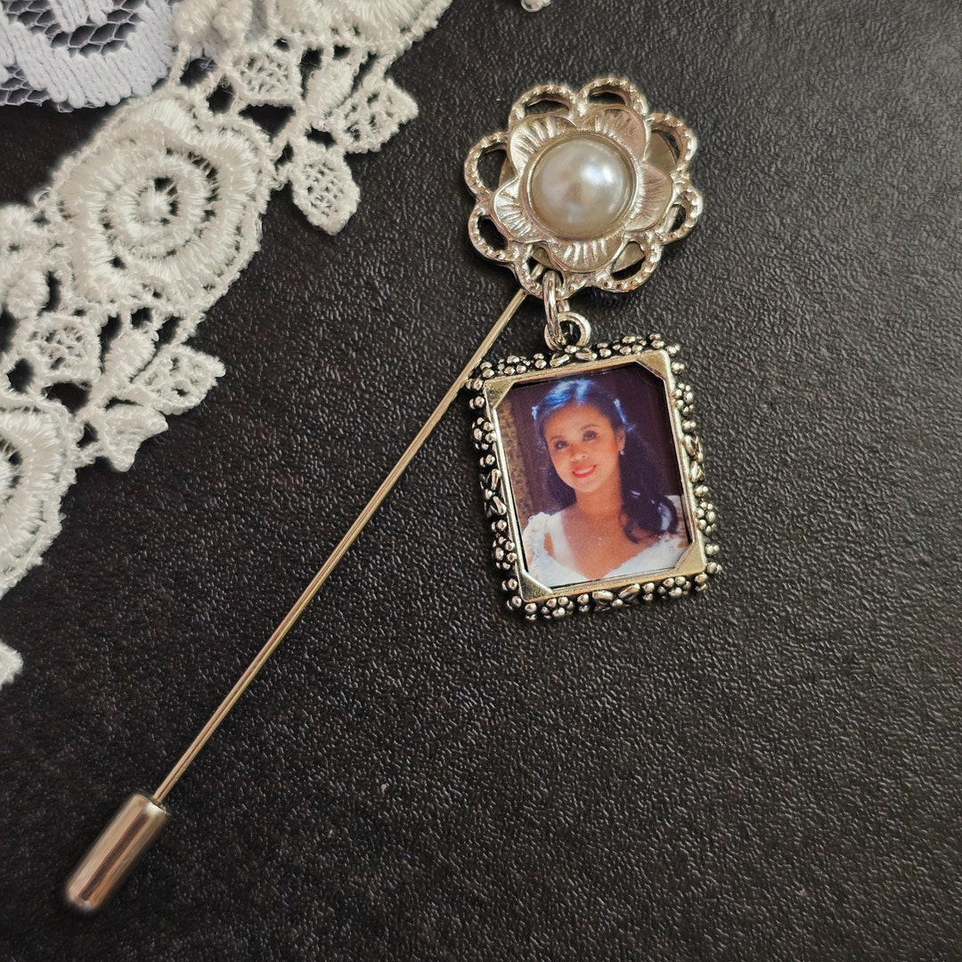 Silver Flower and Pearl Memorial Photo Pin, Memorial Keepsake, Photo ...