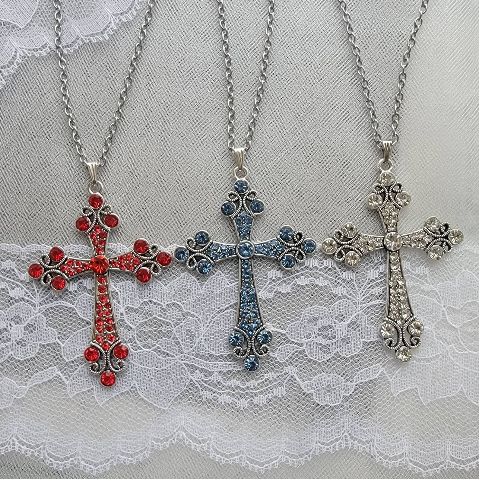 Miguel Silver Antique Gothic Latin Cross With Silver Rhinestone for ...