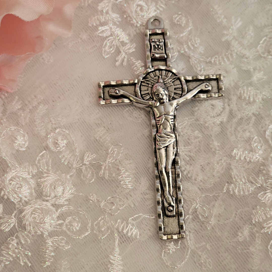 David Big Silver Cross With Jesus Holy Spirit Dove Pendant 2.75 X 1.5 ...