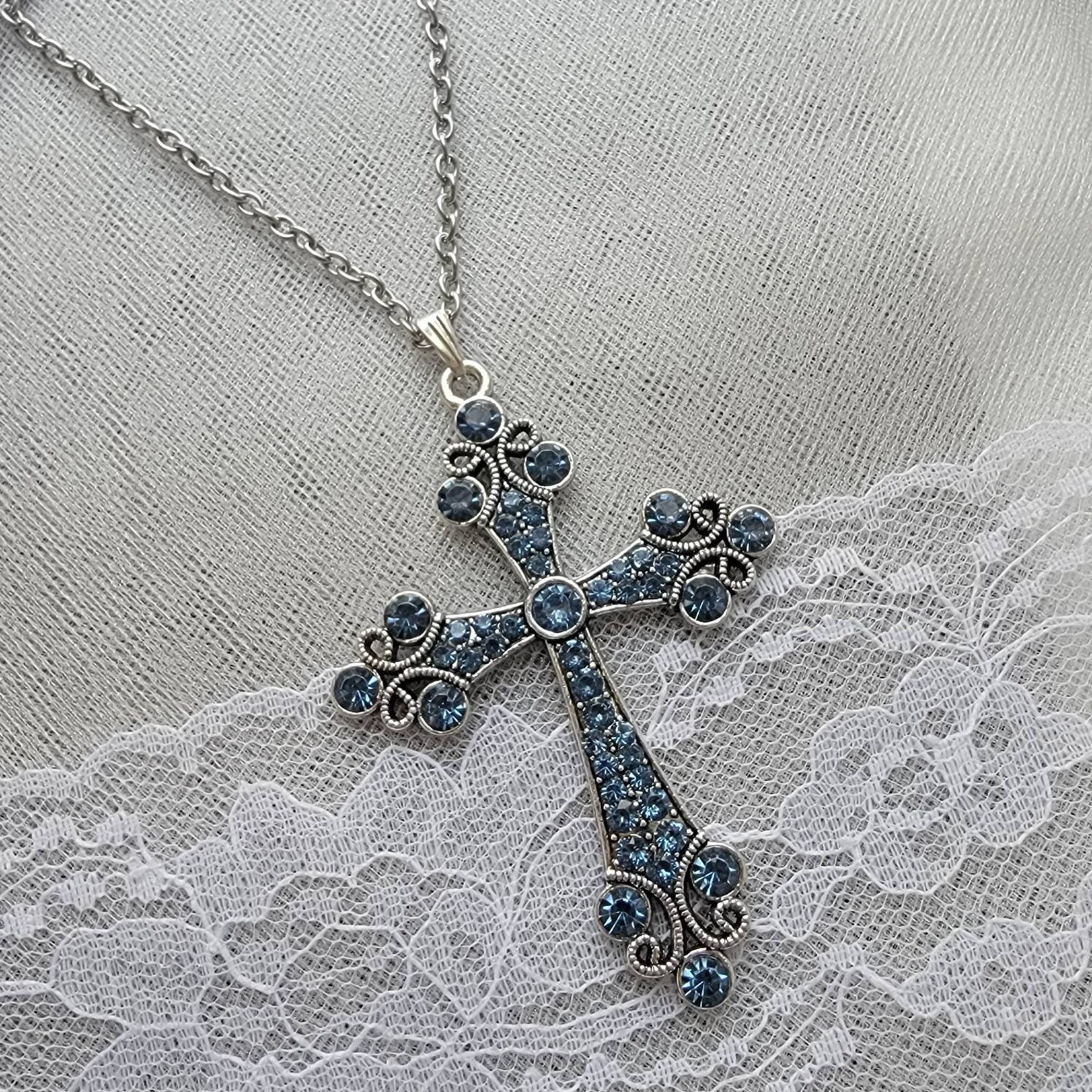 Miguel Silver Antique Gothic Latin Cross With Silver Rhinestone for ...