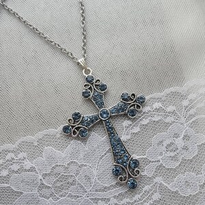 Miguel Silver Antique Gothic Latin Cross With Silver Rhinestone for ...