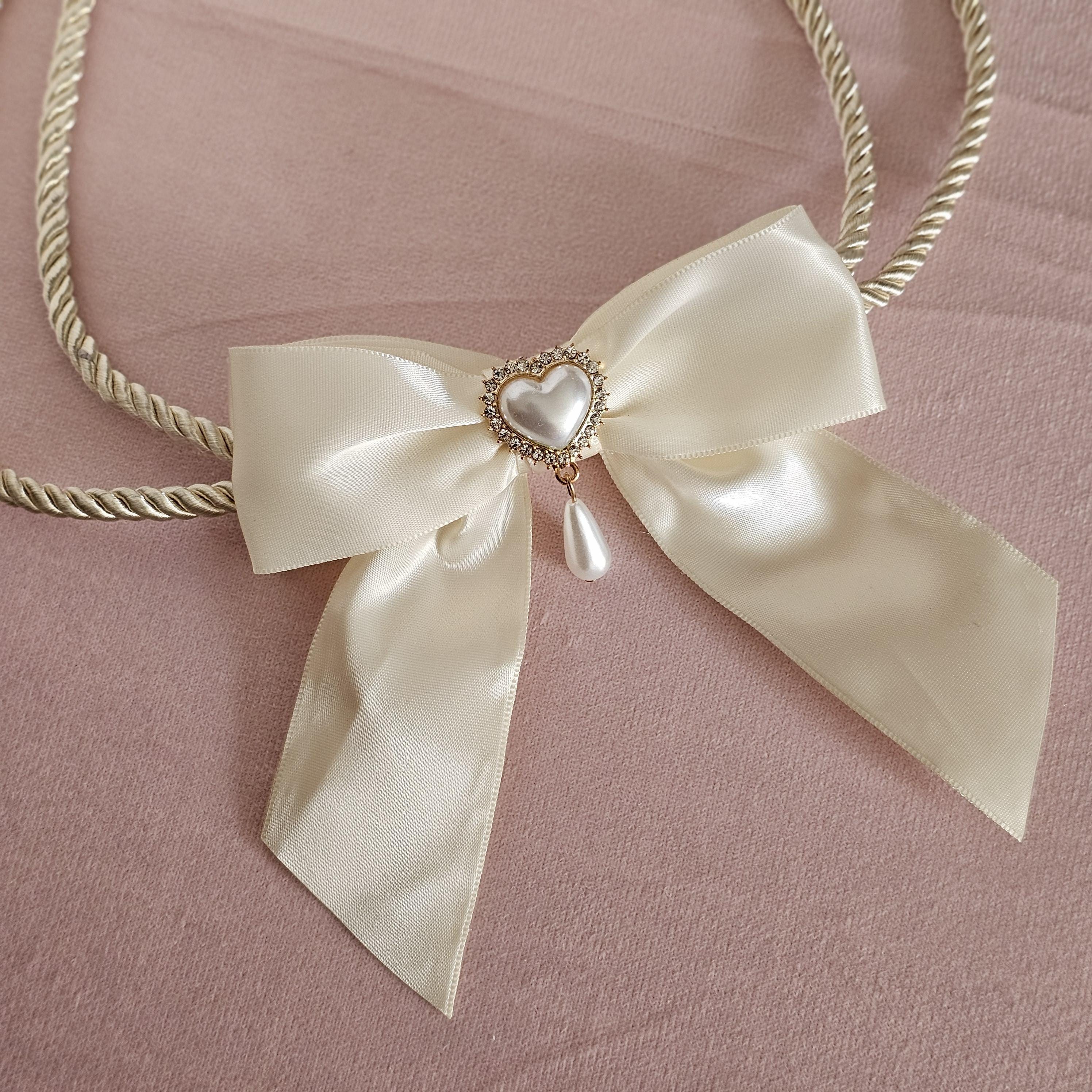 Ivory Satin Ribbon Bow With Heart Wedding Unity Cord Lasso for Filipino ...