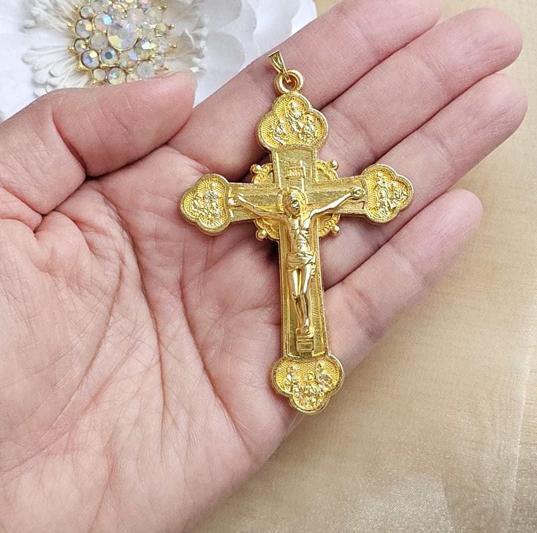 The 12 Apostles Big Crucifix 18K Gold Plated Large Pendant Cross for ...
