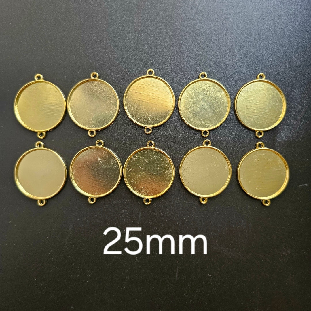 25mm Big Round Gold or Silver Plated Cabochon Connector, Pendant ...