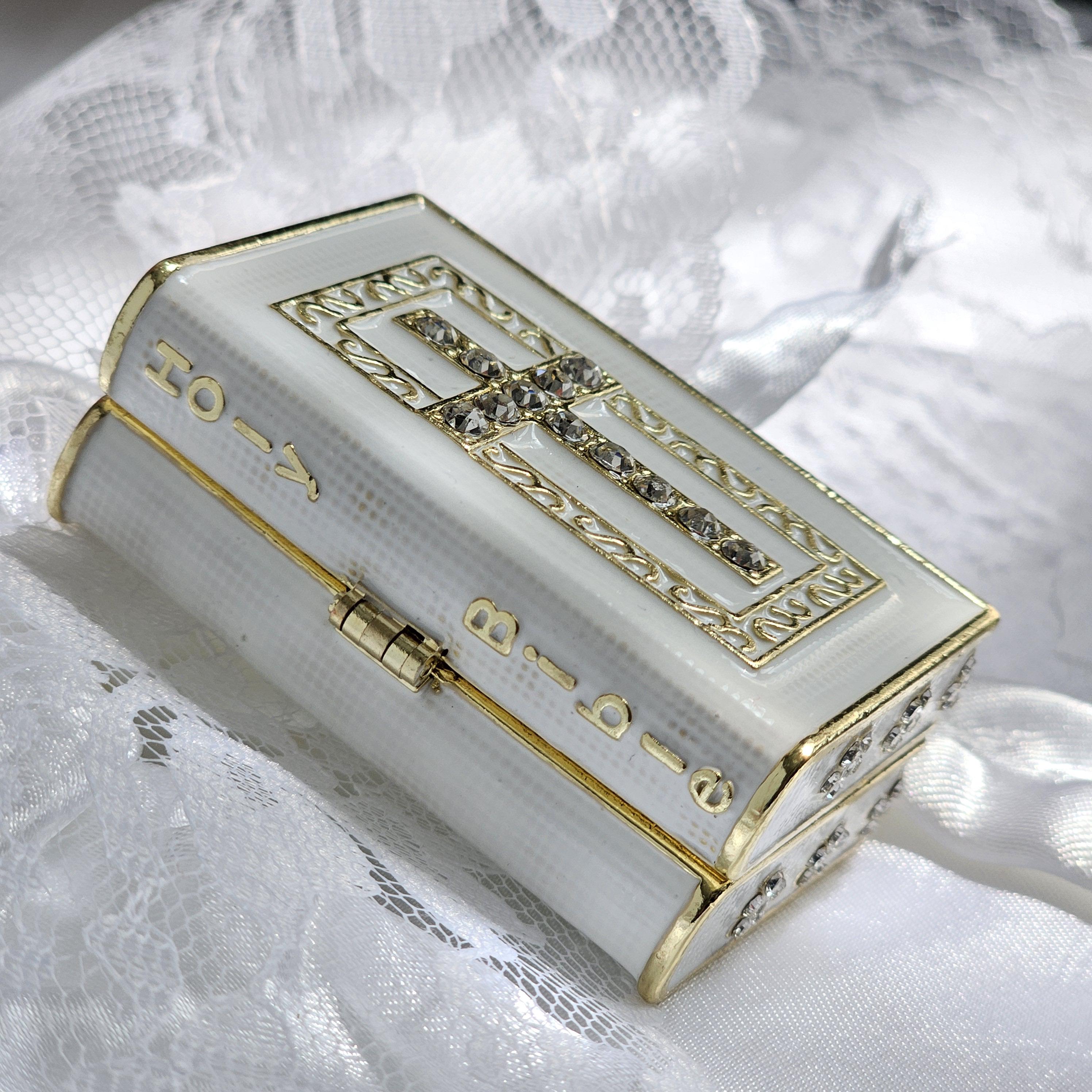 White and Gold Enamel Holy Bible Arras Box With 13pcs Gold Wedding ...