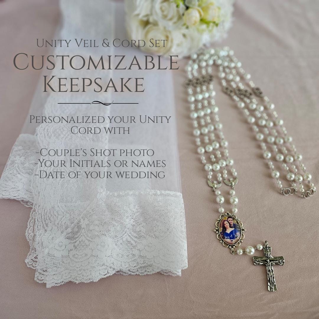 Wedding Unity Veil and Cord Set With Customizable Photo Centerpiece for ...