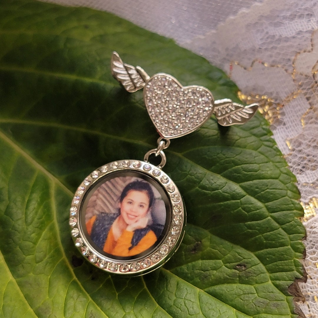 Silver Heart With Wings Brooch Lapel Pin With Photo Locket Charm ...
