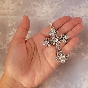 Big Silver Cross With Rhinestones Antique Silver Ornate Cross - Etsy