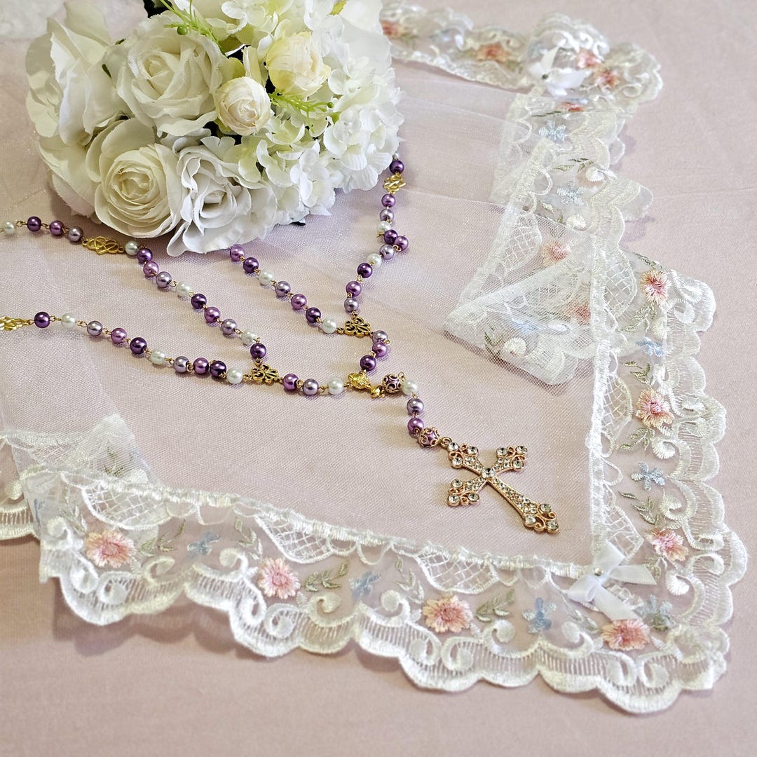 Zaida Embroidered Colored Floral Lace Wedding Unity Veil and Cord Set ...