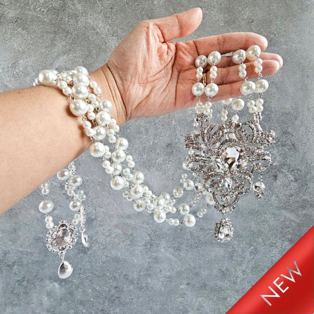 Wedding Unity Cord White Pearls With Luxury Crystal Flower Brooch ...