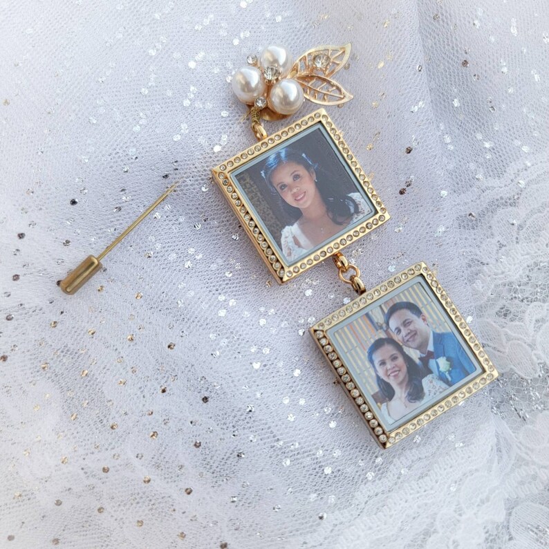 Gold Square Double Locket Memorial Brooch Pin With - Etsy