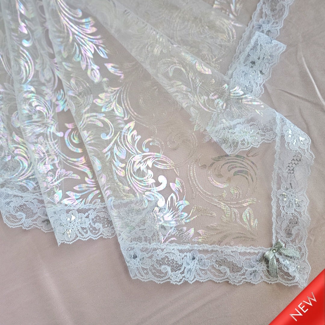 Victorian Iridescent Swirls Unity Veil With White Metallic Floral Lace ...