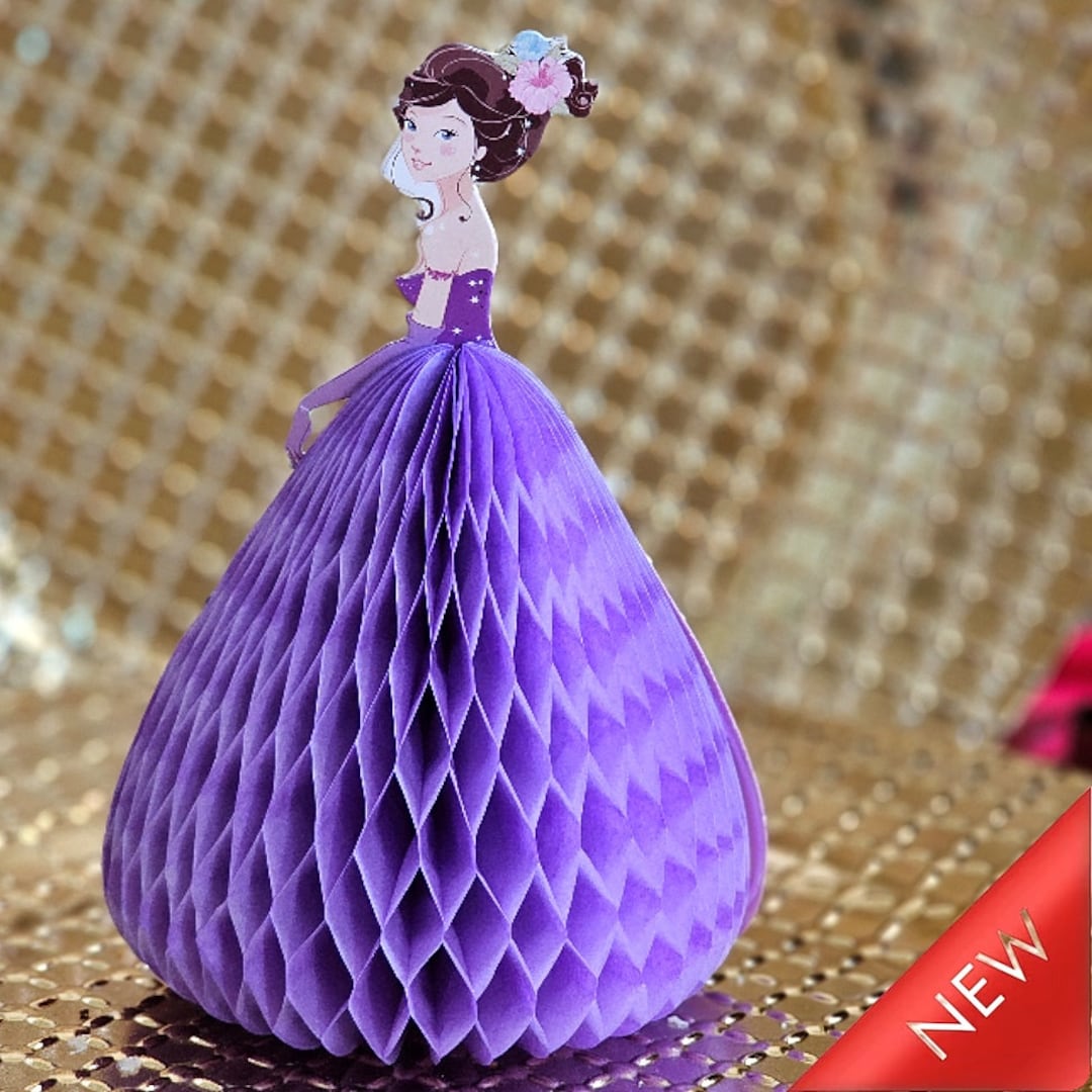 Purple Princess Honeycomb Card Cake Topper Table Decor for Birthday ...