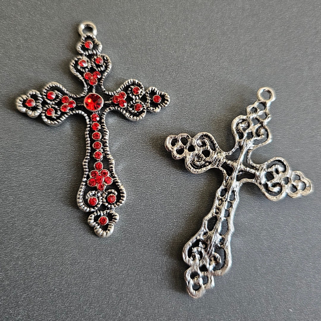 Red Antique Gothic Cross With Red Rhinestone for Pendant - Etsy