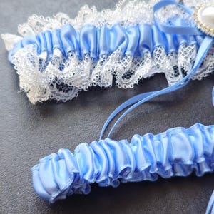 2 Pcs Light Blue Garter Set, Wedding Garter With Rhinestone Pearls ...