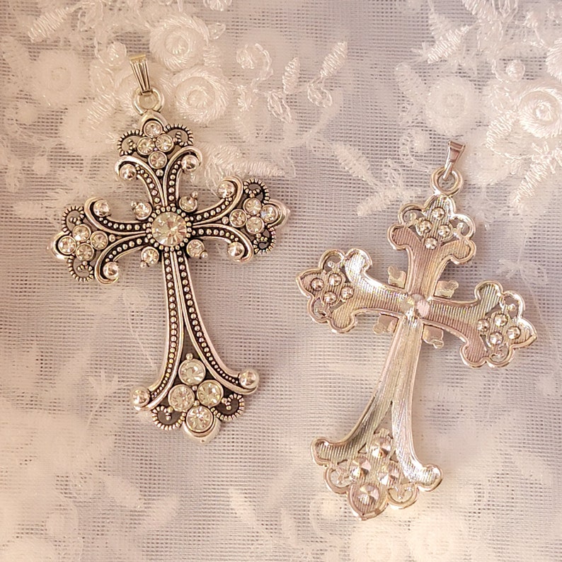 Timothy - Big Antique Silver Cross With Rhinestones Ornate Pendant ...