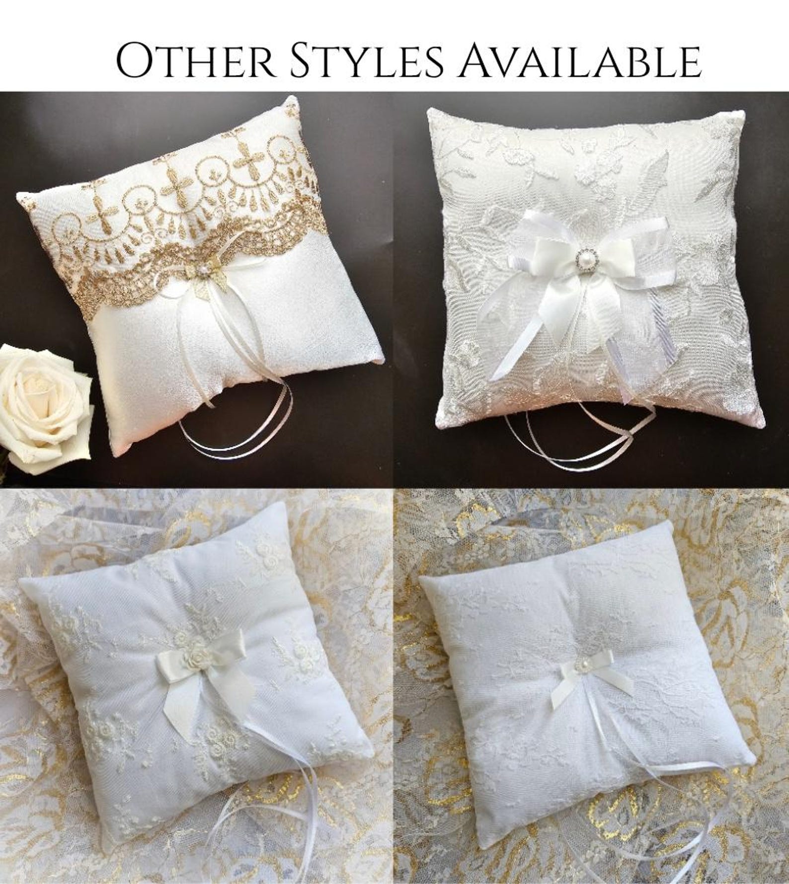 White Floral Embossed Wedding Pillows Set for Rings and Arras, Pillow ...