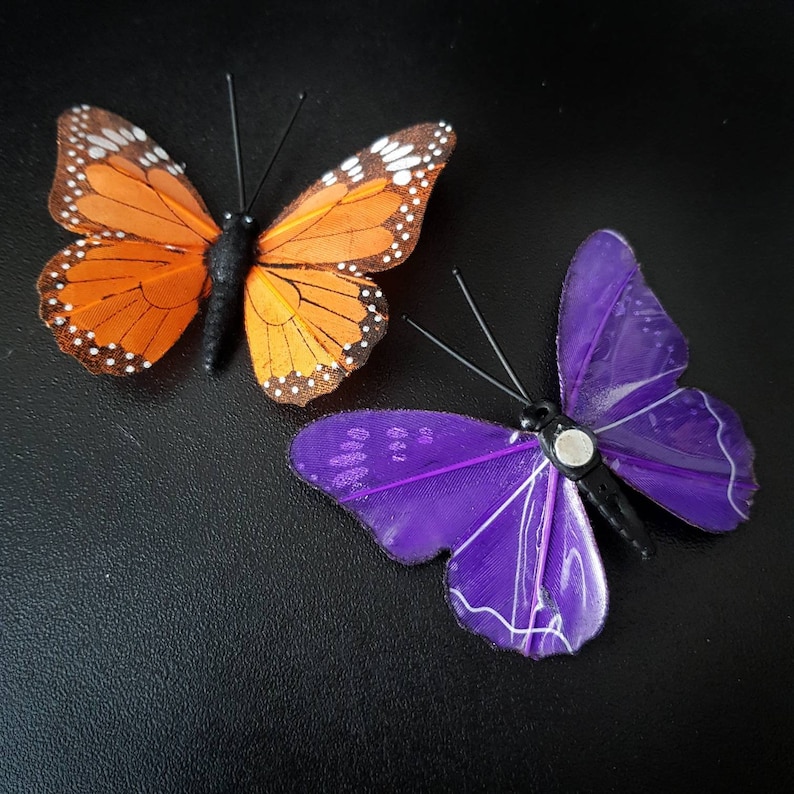 6/12pcs Artificial Feather Monarch Butterflies 3 1/4-2 1/4" Multicolor ...