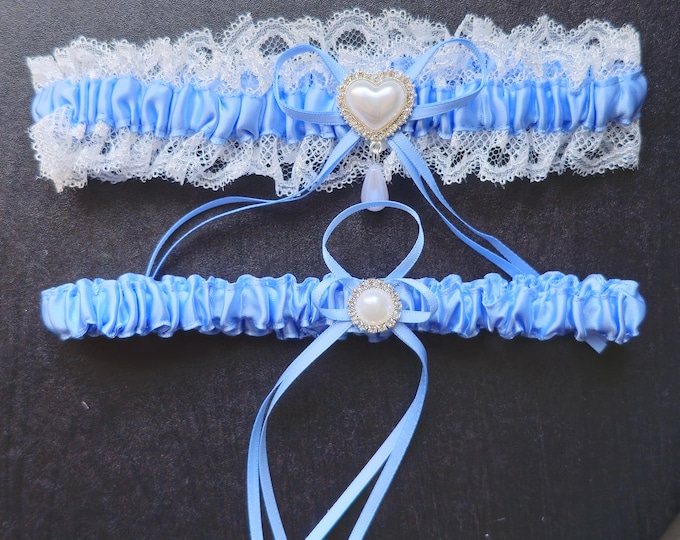 2 Pcs Light Blue Garter Set, Wedding Garter With Rhinestone Pearls ...