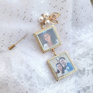 Gold Square Double Locket Memorial Brooch Pin With - Etsy