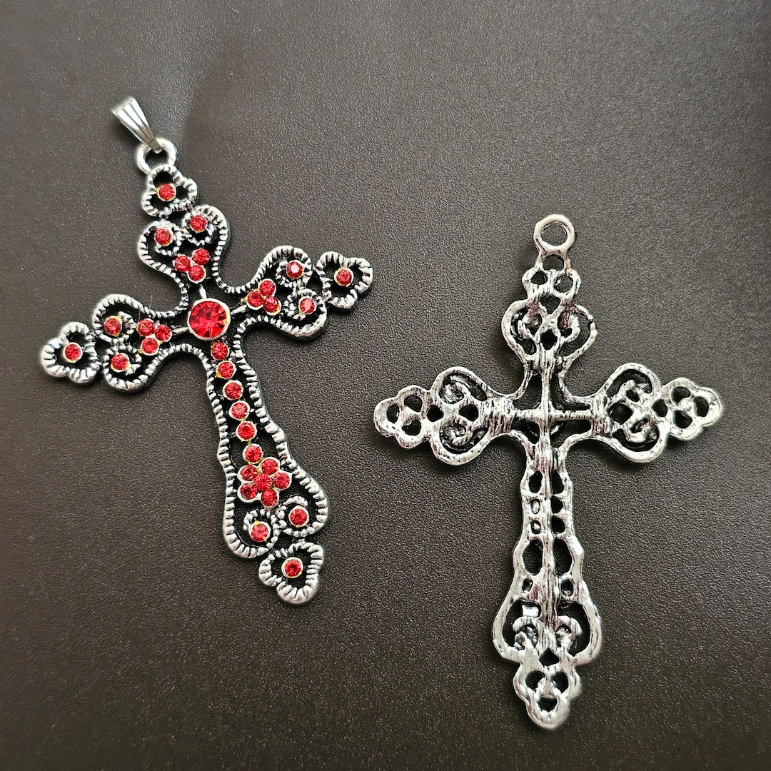Scarlet Antique Gothic Latin Cross With Red Rhinestone for Pendant ...